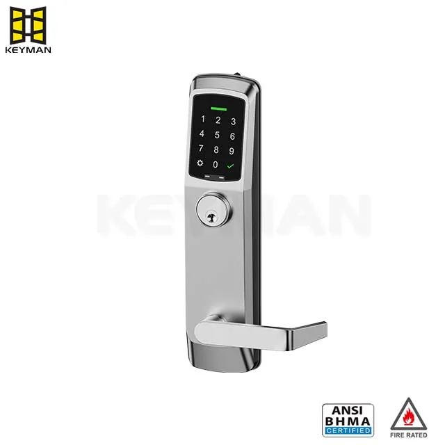 KEYMAN Fire-Rated Stainless Steel Lever Trim with Smart Combination Lock Panic Bar Handle ...