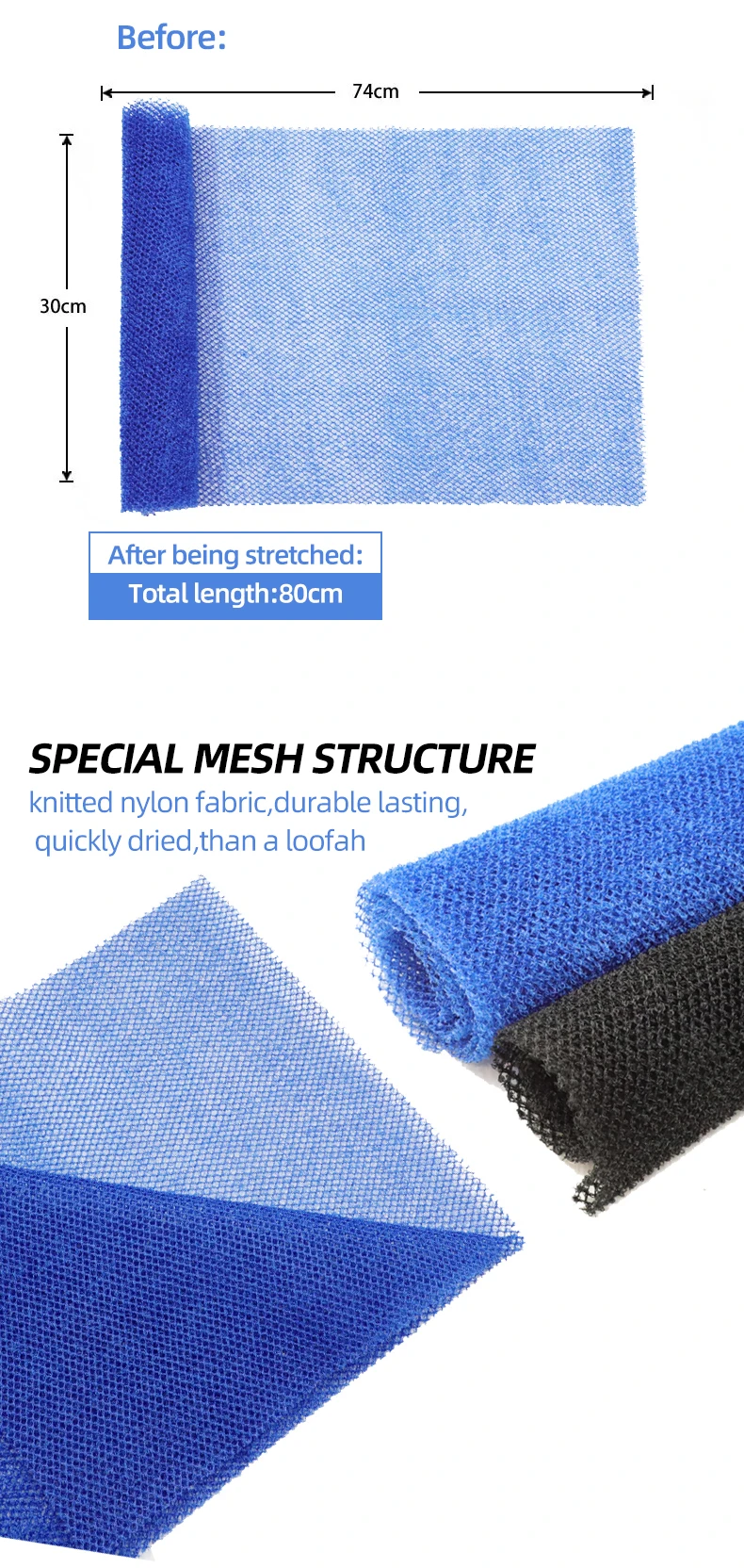Washcloth Exfoliating Shower Body Scrubber Back Skin Smoother Long Net