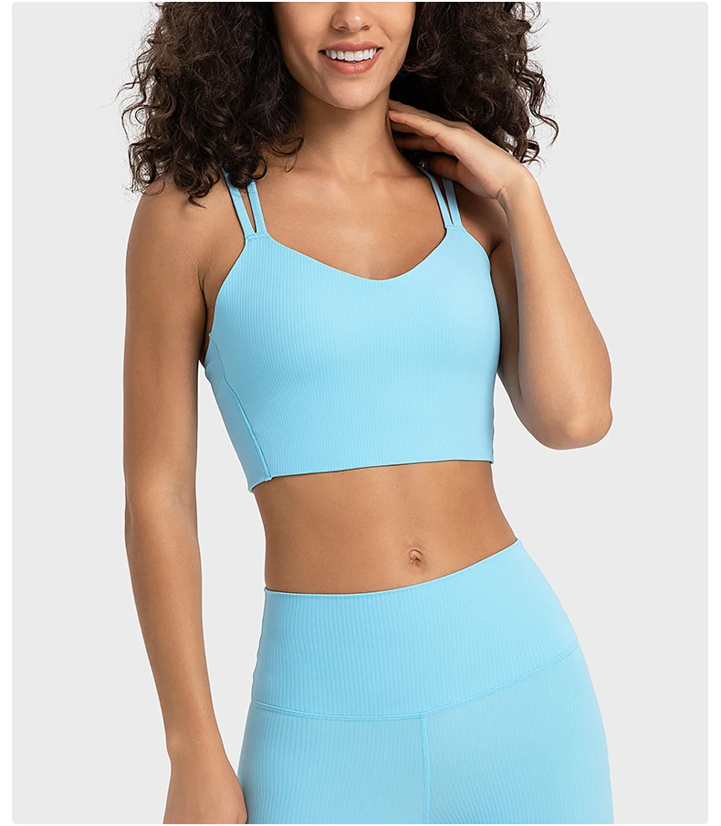 Like a Cloud Ribbed Longline Bra Light Support Crisscross Cropped ...