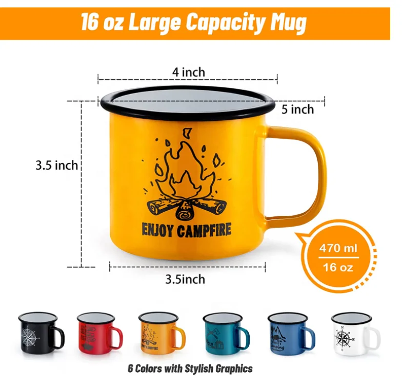 Enamel Camping Mug Metal Enamel Coffee Tea Mugs Cups For Camping Hiking ...
