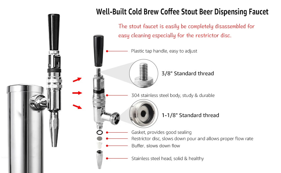 Stainless Steel Stout Nitrogen Nitro Coffee Tap Draft Beer Dispensing ...