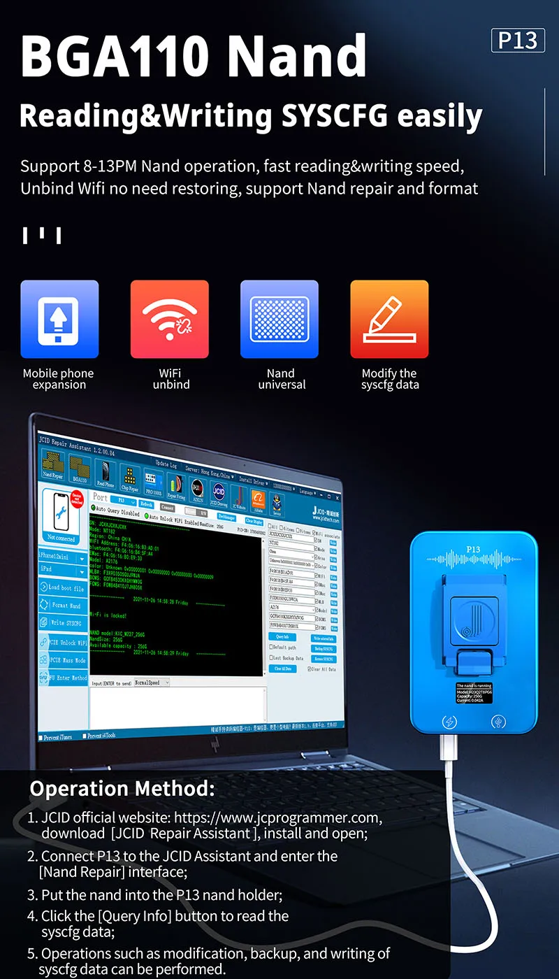 Jcid Jc P13 Bga110 Nand Programmer For Iphone 6-13 Pro Max Nand Flash ...