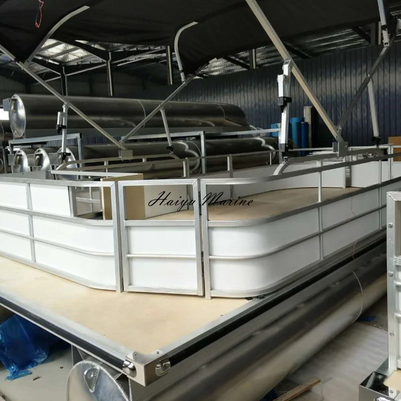 10m Large Simple Pontoon Boat Pontoon Ferry With Railing And Sunshade ...