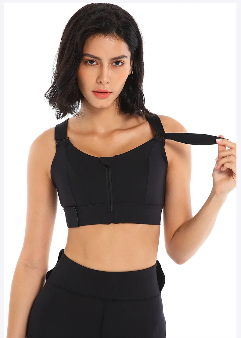 S-5XL PLUS SIZE Fitness Push up Front Zipper Cross Back Workout Women ...
