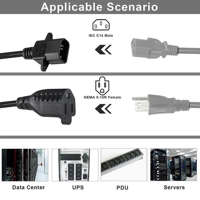 NEMA IEC C14 Outdoor Extension Cord Waterproof Black 16/3 SJTW Heavy ...
