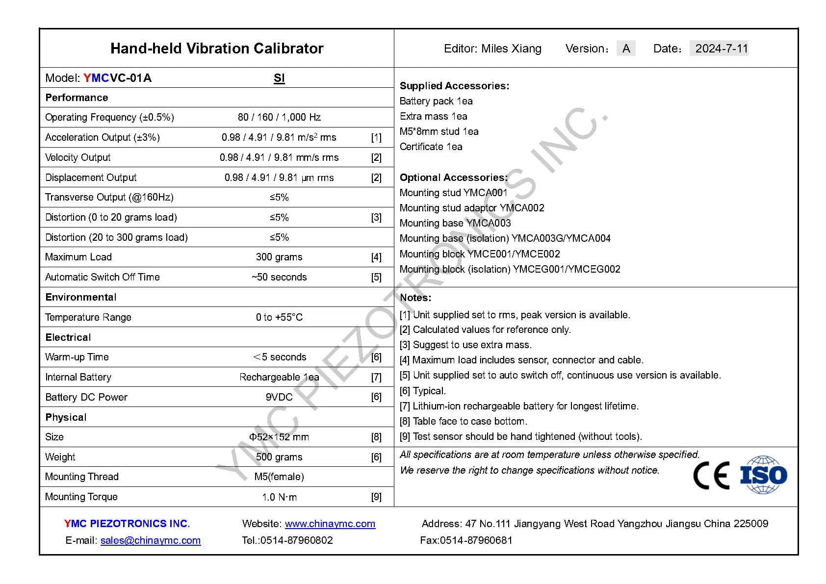 Hand-held Vibration Calibrator YMCVC-01A - Precision & Durability