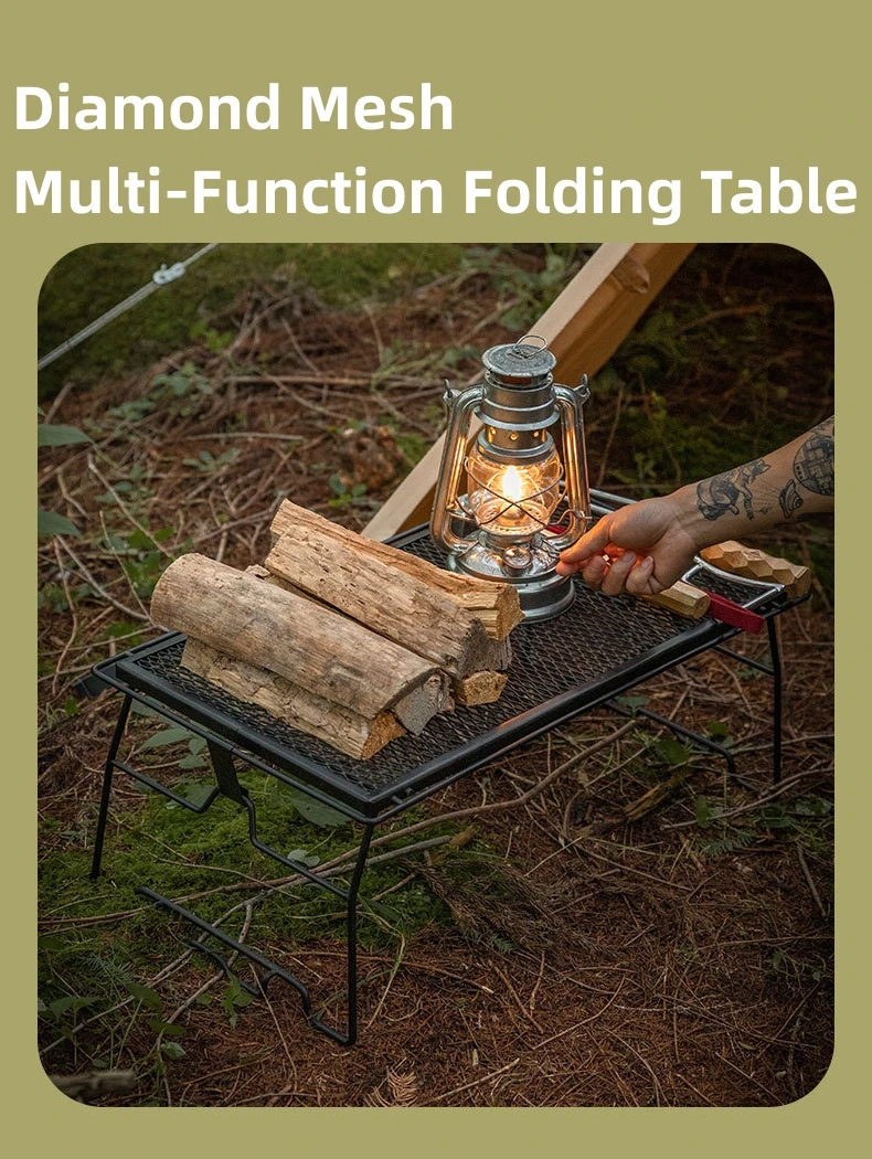 Outdoor Folding Iron Mesh Table Camping Self-Driving Picnic Barbecue ...