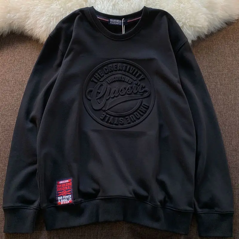 Custom Logo Men 3d Embossed Sweatshirts Hoodie Wholesale Streetwear ...