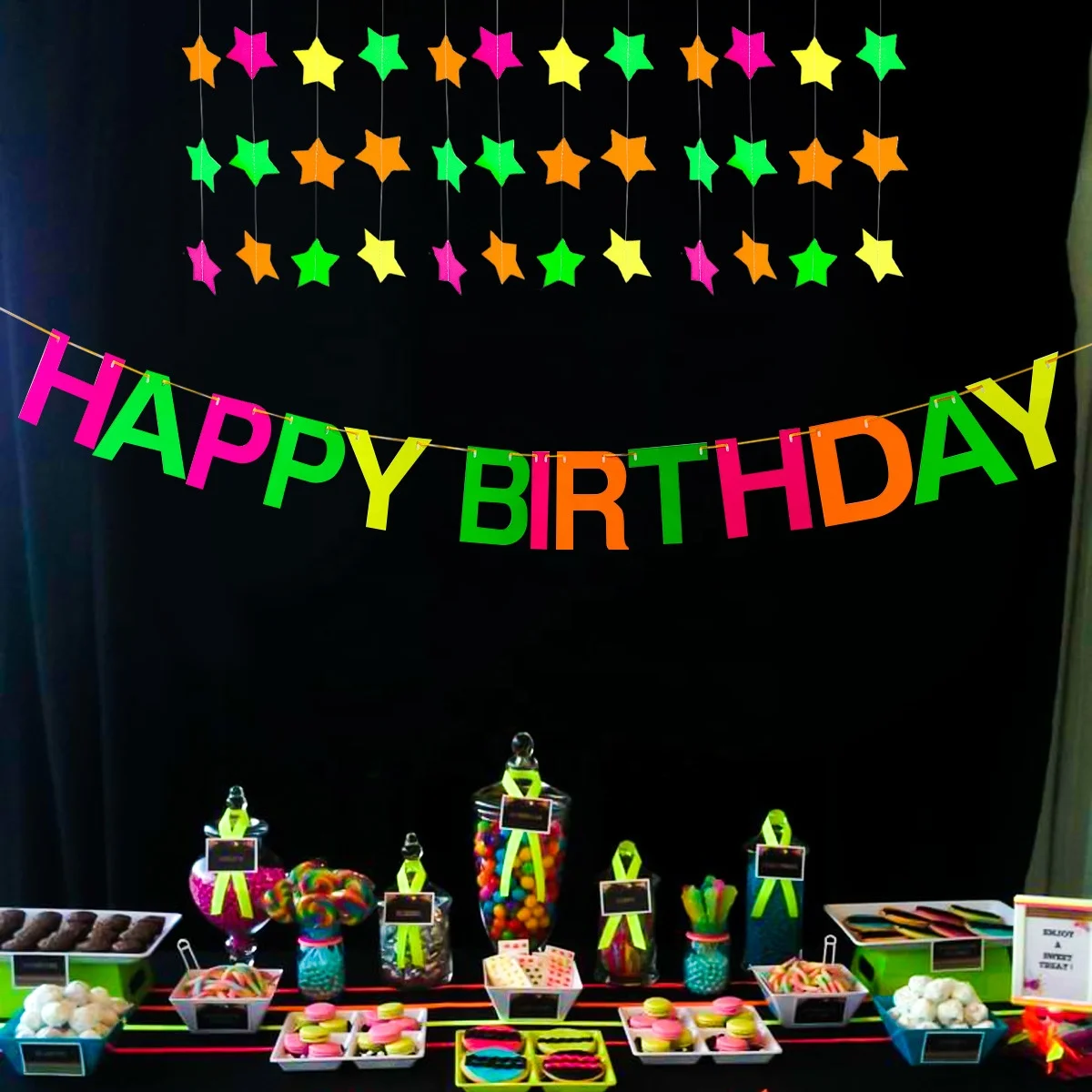 Neon Streamers Paper Glow Party Garland UV Black Light Reactive