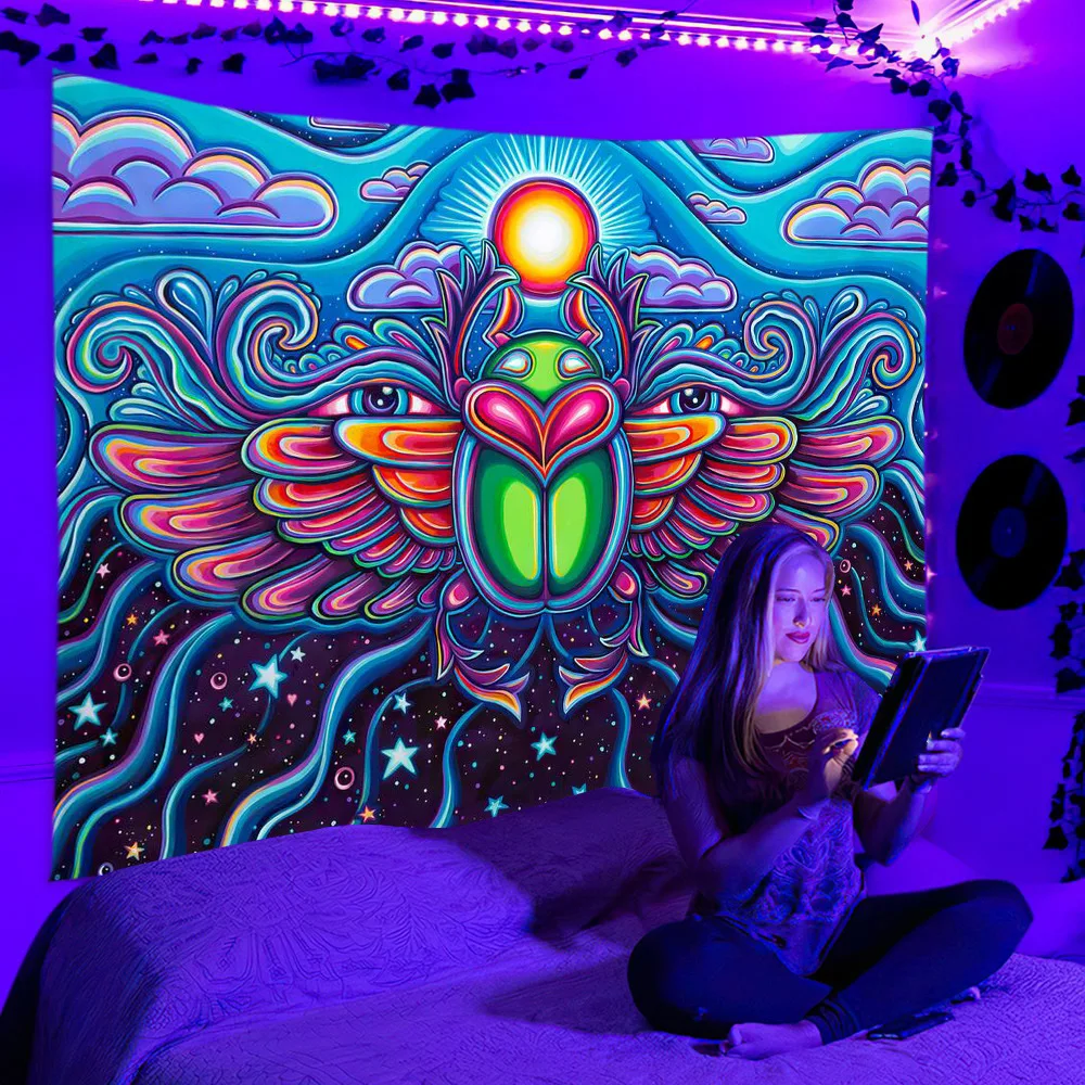 Psychedelic Fluorescent UV Active Tapestry for Home Decor