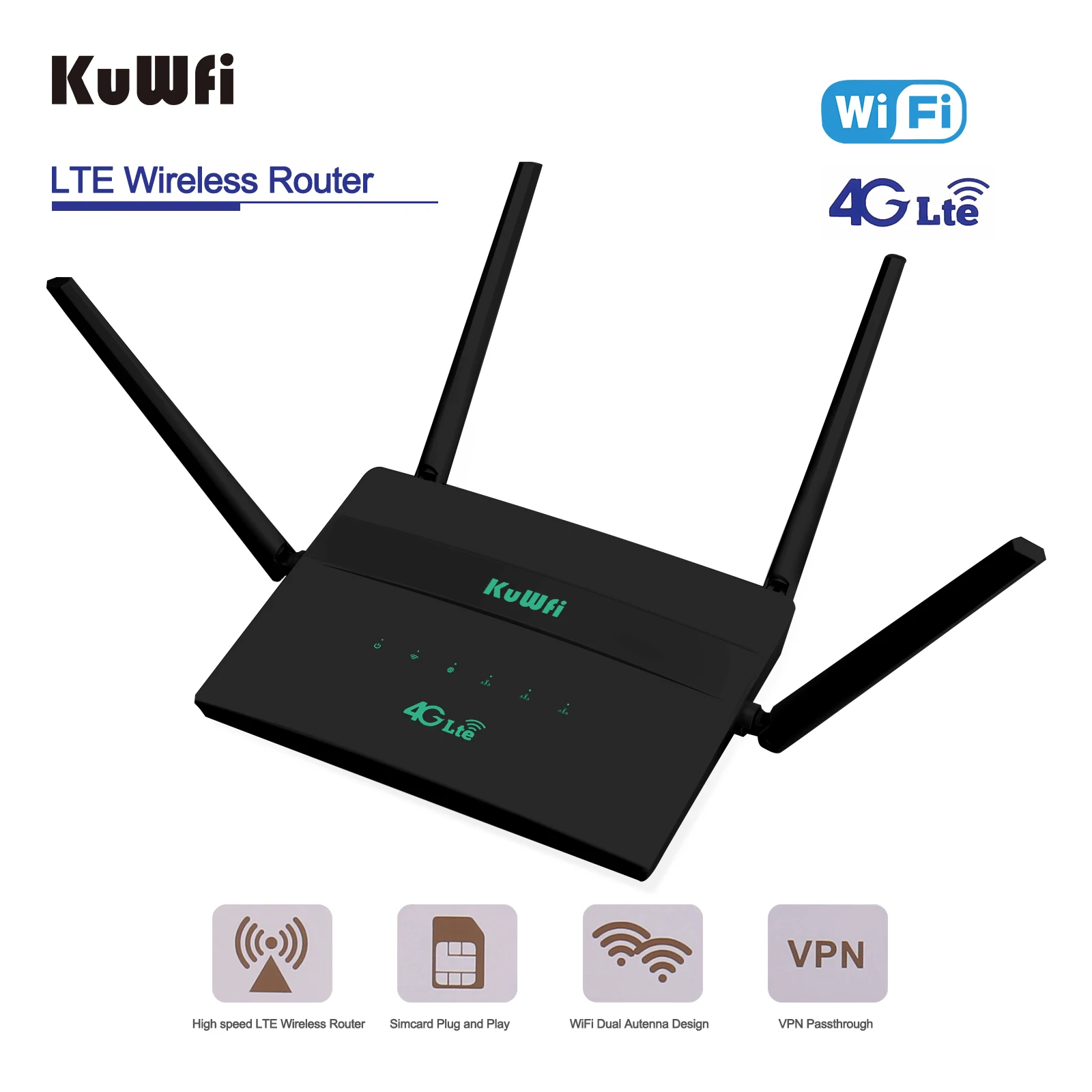 EU Hot Selling KuWFi 300Mbps Cat4 4g Modem with External Antennas ...