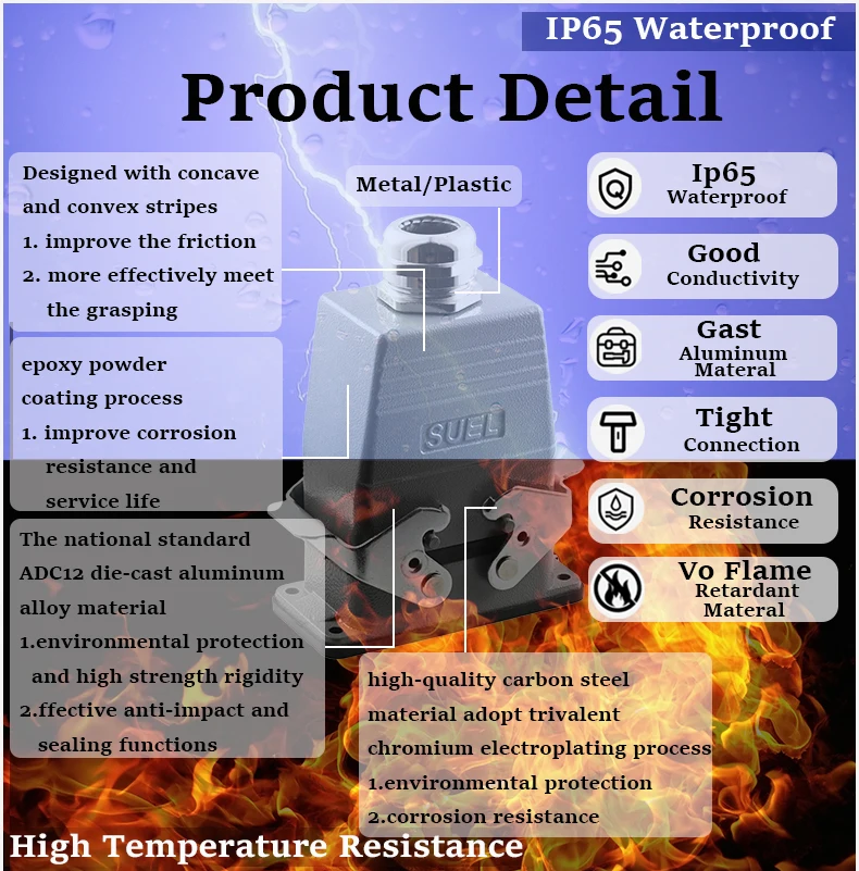 Suel Ip65 Rectangular 10-pin Aviatation Plug And Heavying Duty ...