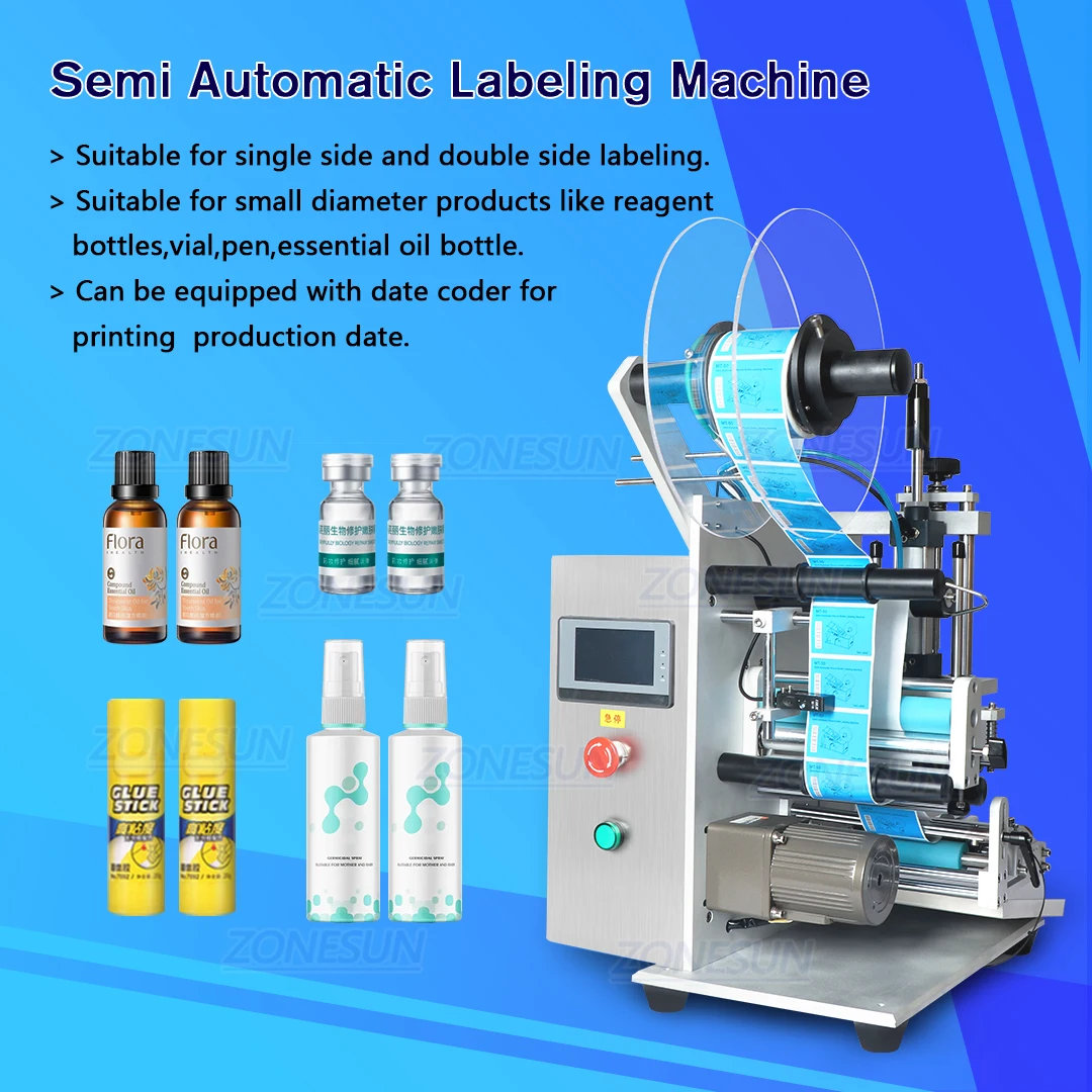 Zonesun Zs-tb100s2 Applicator Desktop Sticker Round Bottle Labeling Machine Price Semi Automatic ...