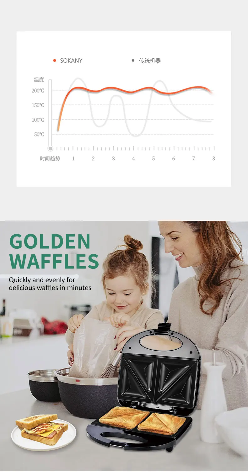 SOKANY Product SK-115 Sandwich Maker Machine Double-Sided Heating ...