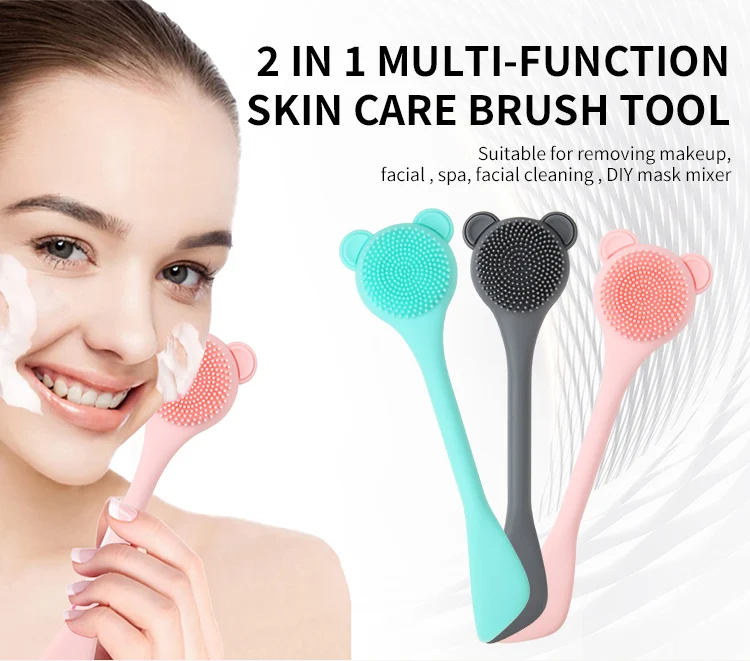Custom Korean Style Facial Cleaning Scrubber Waterproof Double-ended Silicone Face Mask Brush ...