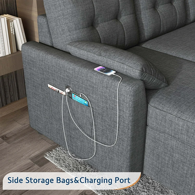 Modern Small Pull Out L Shape Sleeping Fabric Sofa Bed With Storage for ...