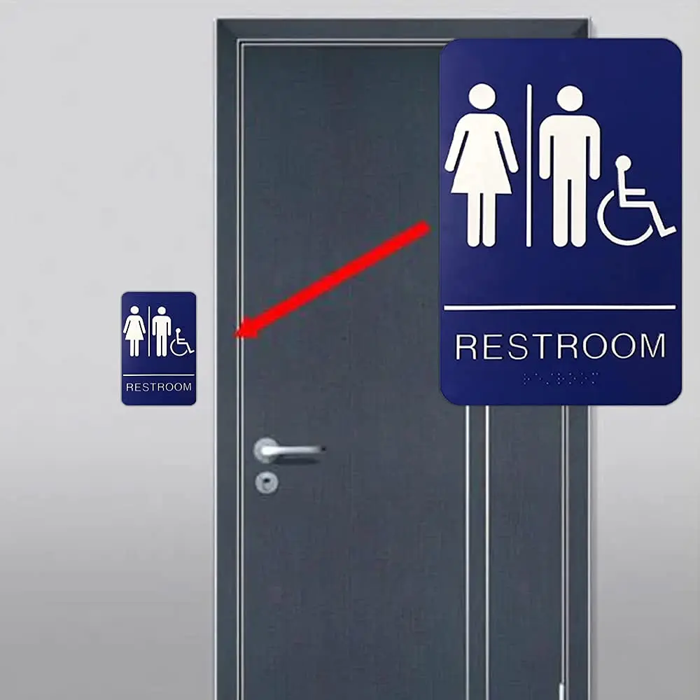 Unisex Braille Restroom Sign - Blue Bathroom Sign With Double Sided ...