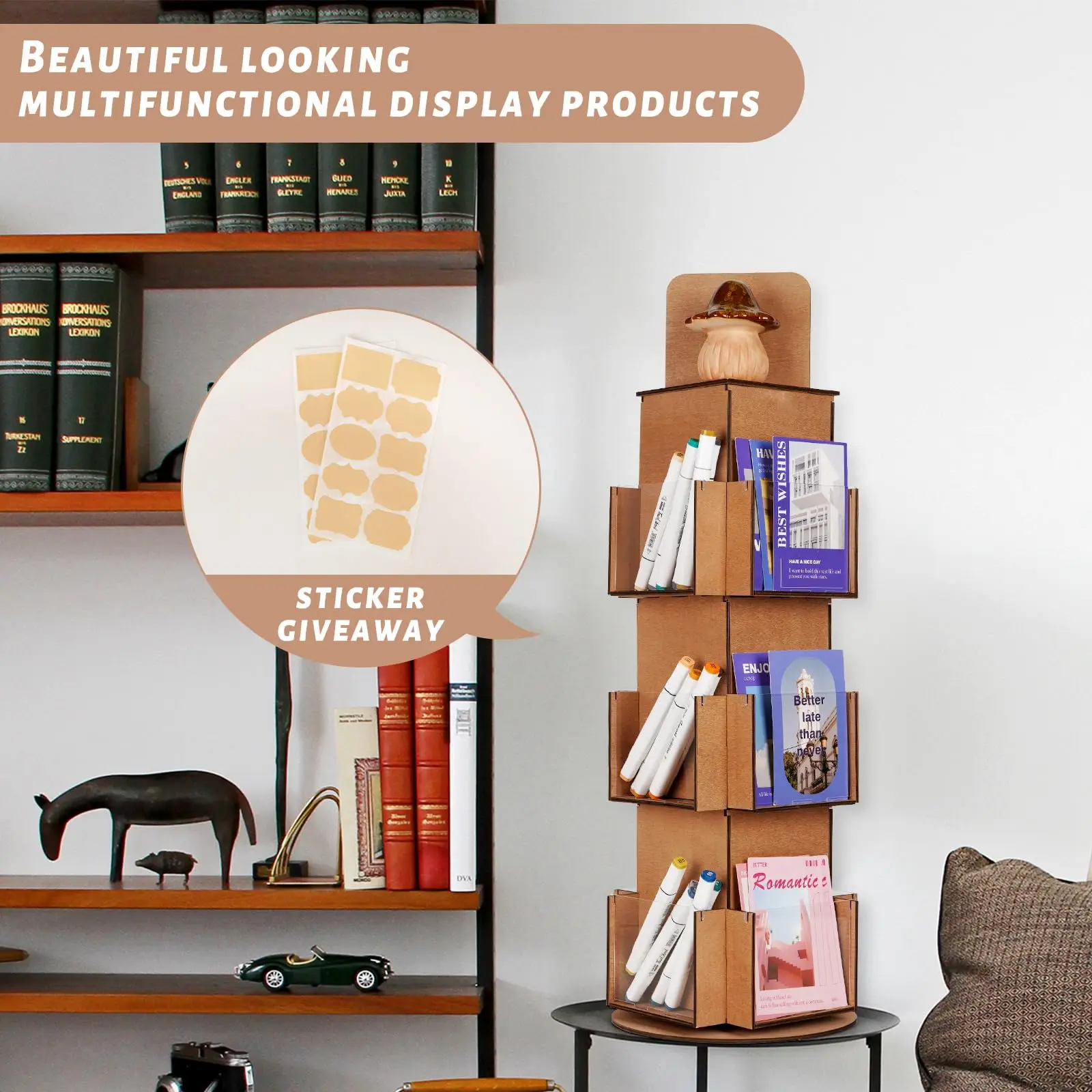 Rotating Wooden Display Rack With Two Card Sticker For Greeting Card ...