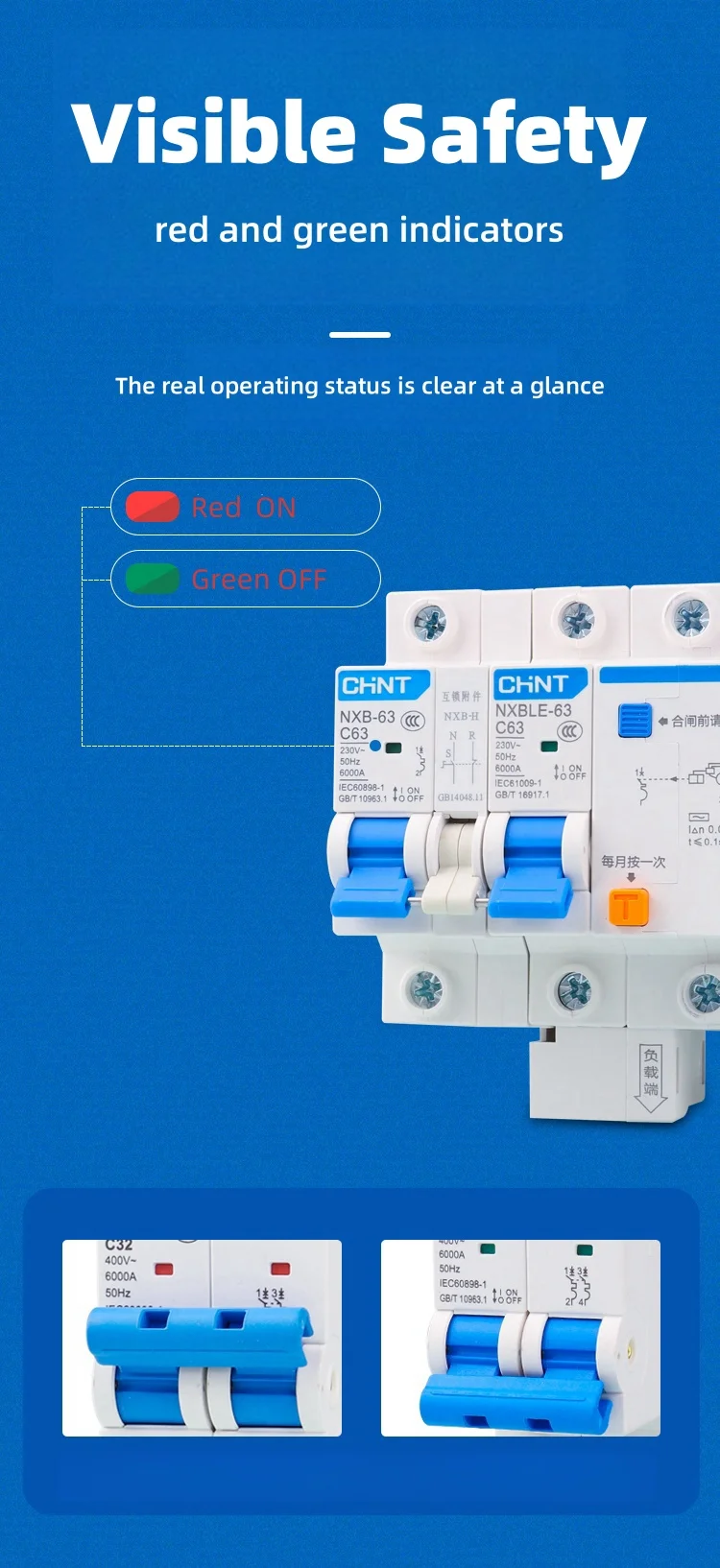 CHINT NXB NXBLE Series 1p 2p 3p 4p MCB RCBO Dual Power Leakage Protector Circuit Breaker ...
