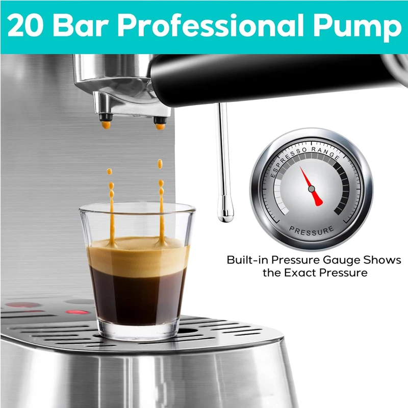 Espresso Coffee Maker - Powerful 20 Bar Pressure Pump
