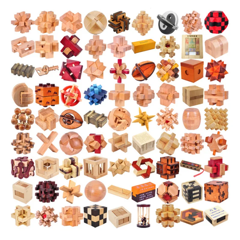 INS Hot Sales Nature Wood Kongming Lock Custom Building Toys