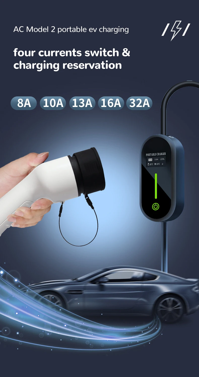 3phase Type 2 Evse For Electric Car Mode 2 Charging 5m Cables 11kw ...