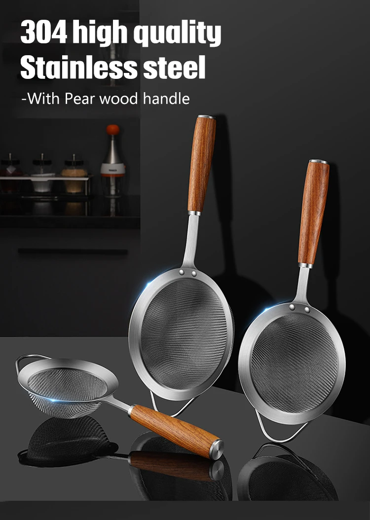 Mini Stainless Steel Strainer with Wooden Handle Metal Filter Colanders ...