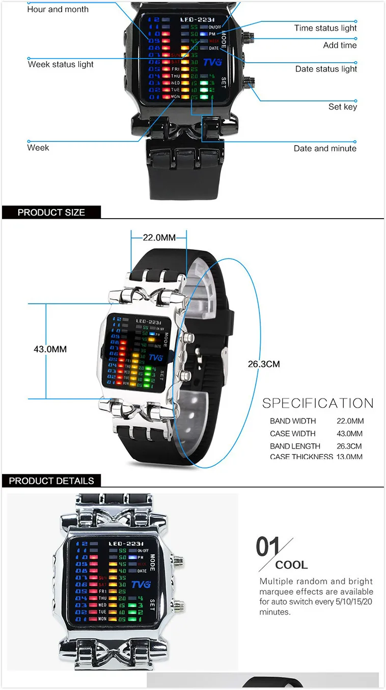 TVG 2231 LED Digital Mens Wrist Watch - Stylish & Functional