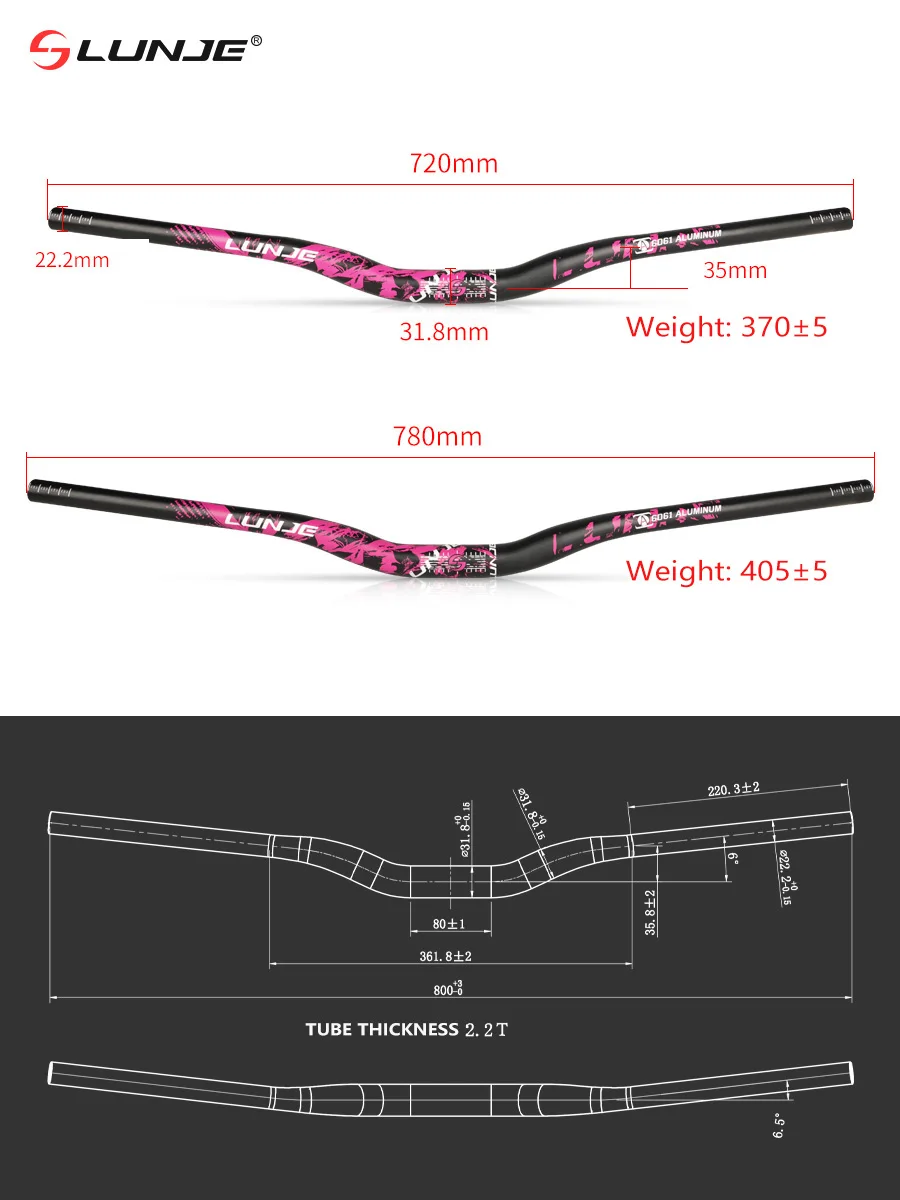 Lunje Factory Sale 31.8*720/780mm Handlebar 35mm Rise Mtb Bmx Road ...