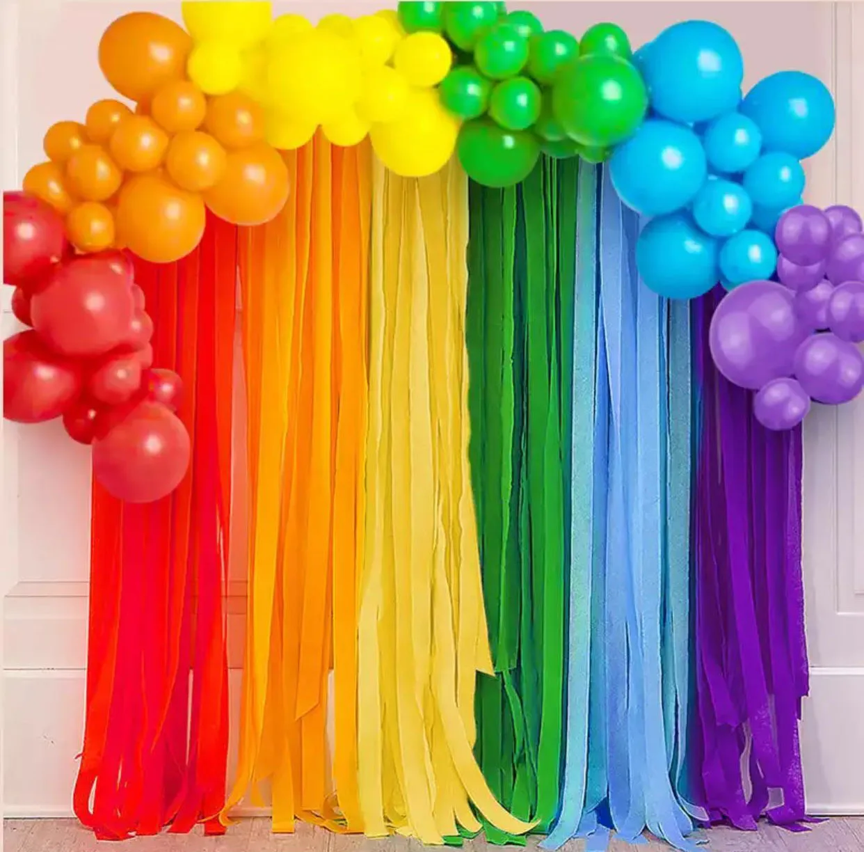 Rainbow Theme Party Backdrop Decoration Wrinkle Paper Roll Balloon Wall ...