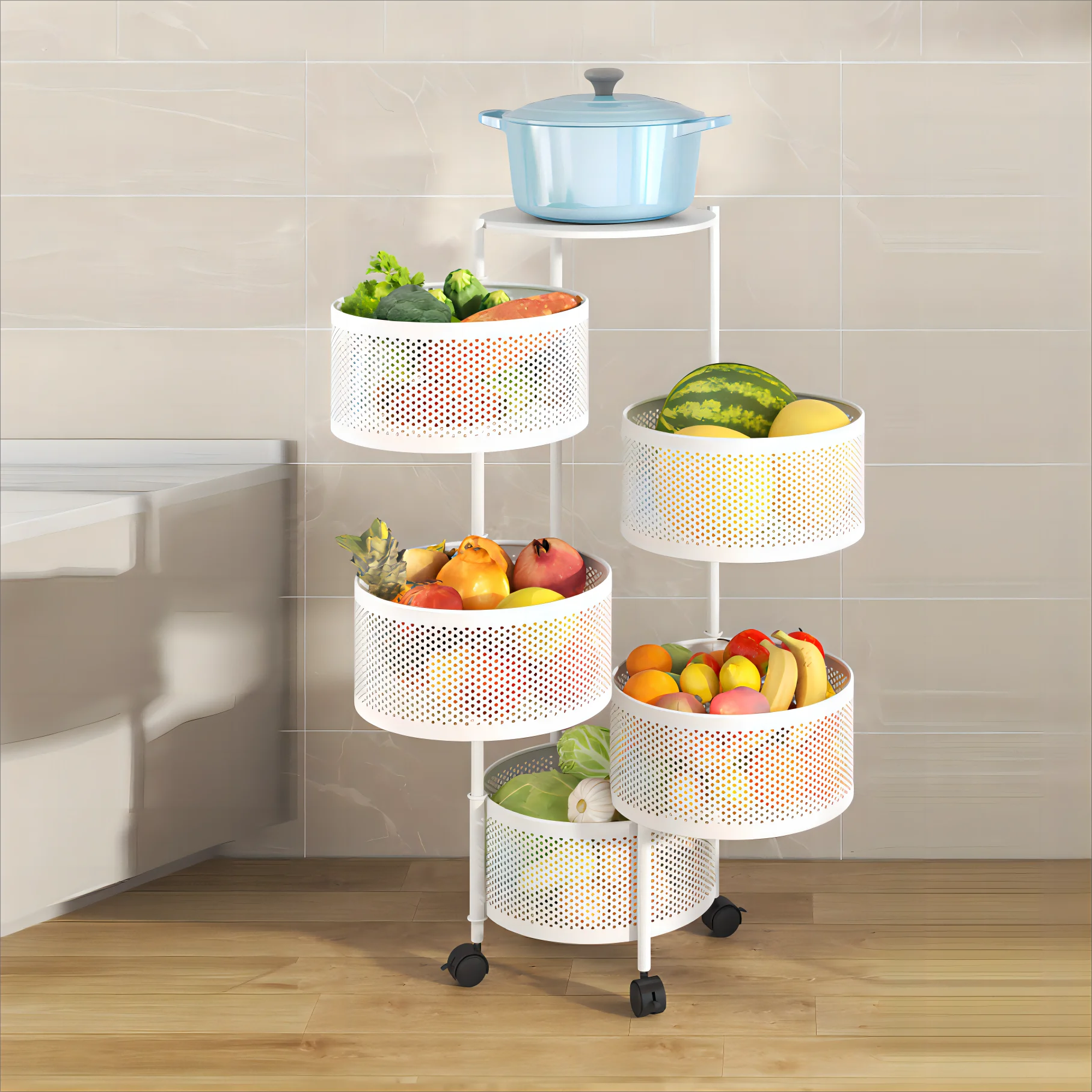 Movable Circle Basket with Wheels - Perfect for Fruits & Veggies