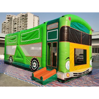33'x12' Commercial Use Kids Big Inflatable Bus Bounce House With Slide ...