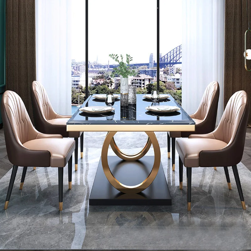 Light Luxury Hot Selling Black Marble Dining Table with Chair Set White ...