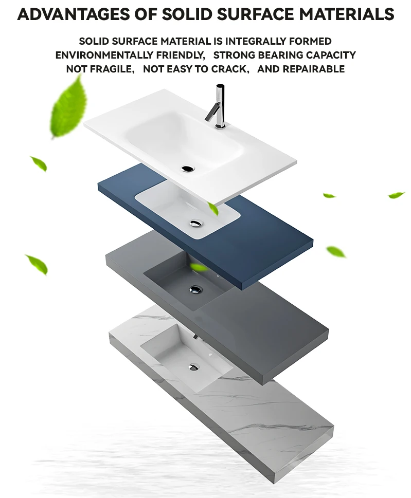 Modern Simple Design Counter Top Mounted Cabinet Basins Rectangular Solid Surface Bathroom Sink ...