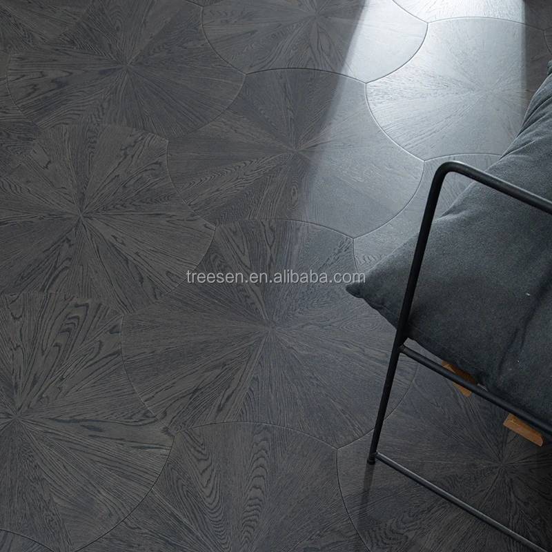 Black Color Design Oak Wood Flooring Curved Leaf Lotus Round Hexagon ...