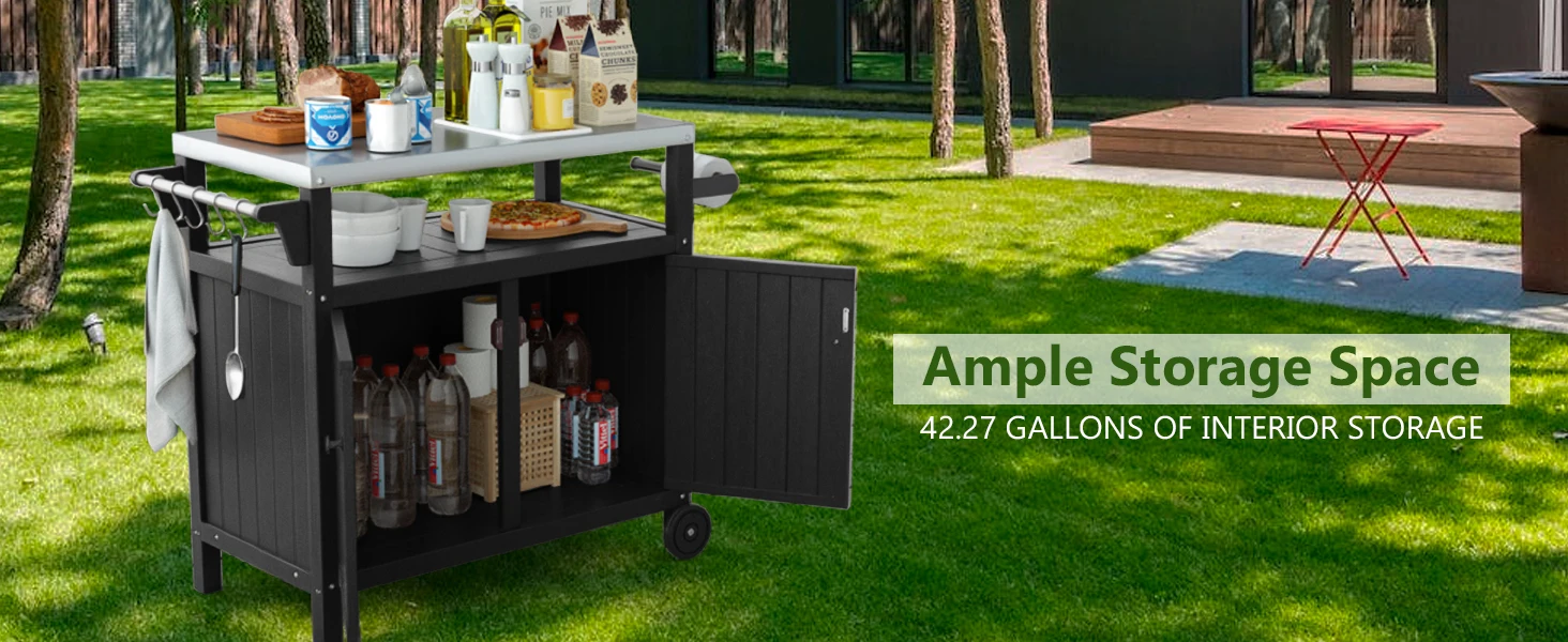 Movable Portable Outdoor Grill Prep Table Grill Cabinet Kitchen Rolling ...
