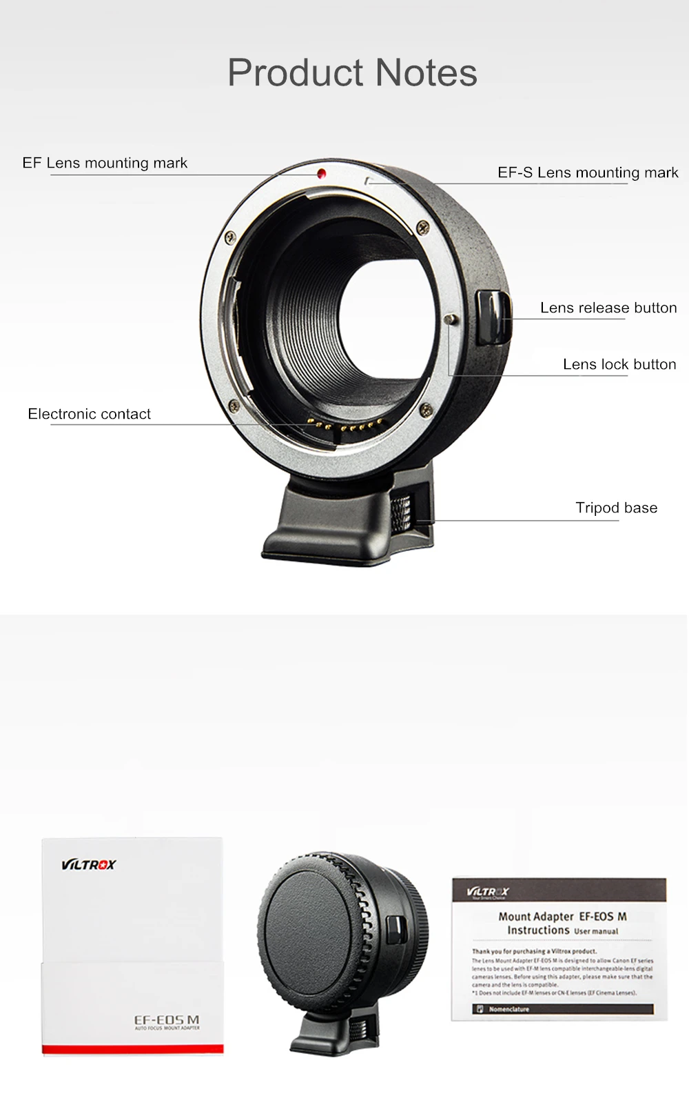 Viltrox EF-EOS M Electronic Auto Focus EF-M Lens Adapter for EOS M M2 ...