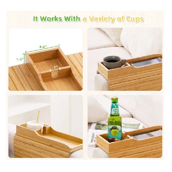 Portable Couch Arm Natural Bamboo Sofa Armrest Tray Sofa Couch Cup ...