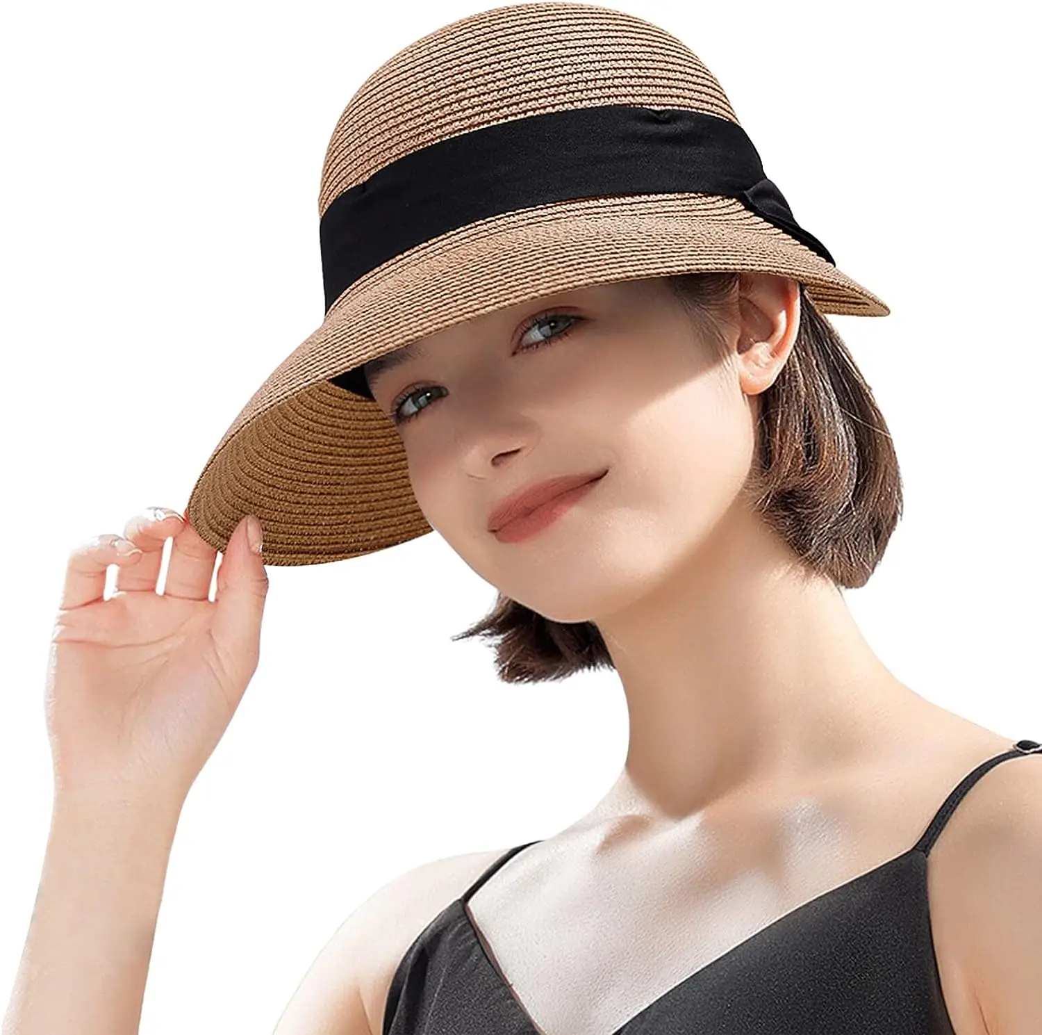 Ruimantike Wide Brim Straw Hat Women's Summer Beach Sun Hat Foldable ...