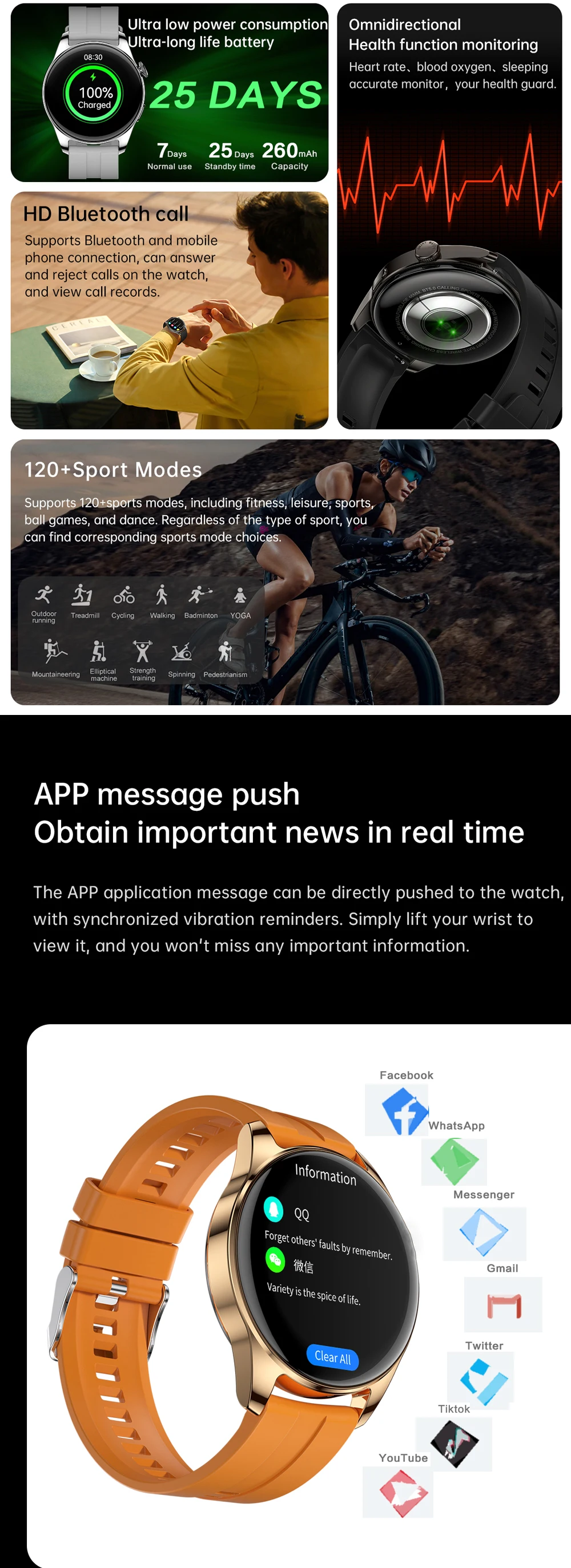 Sport Modes Smart Watch Ip68 Waterproof Intelligent Zinc Alloy Metal ...