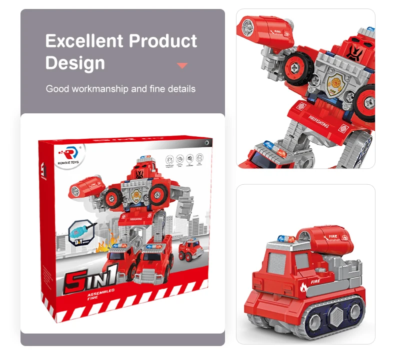 Multi-functional Fire Truck Diy Kids Toy Rescue Vehicle Transformed ...