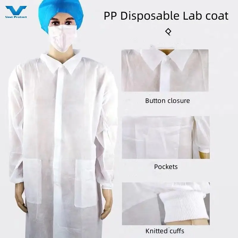 White Disposable Lab Coat, Snap Front, 2 Pockets, Open Wrist| Alibaba.com