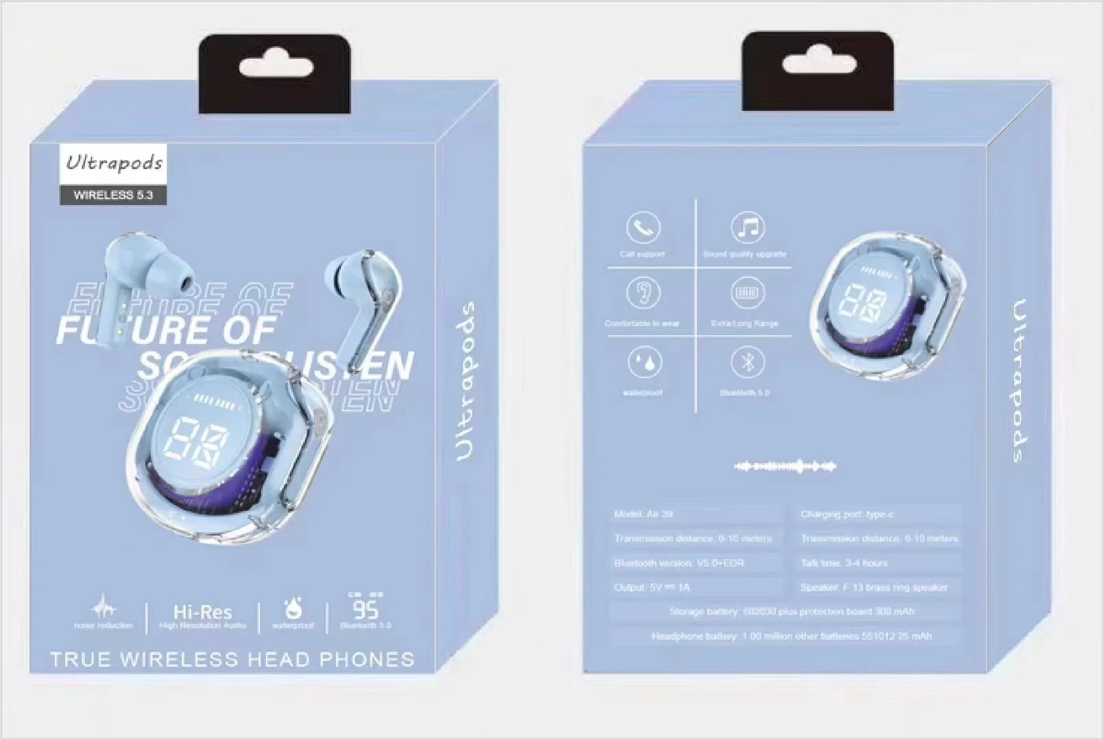 Tws Air39 Pro in-Ear Earphones - Crystal Portable Bt Led Display