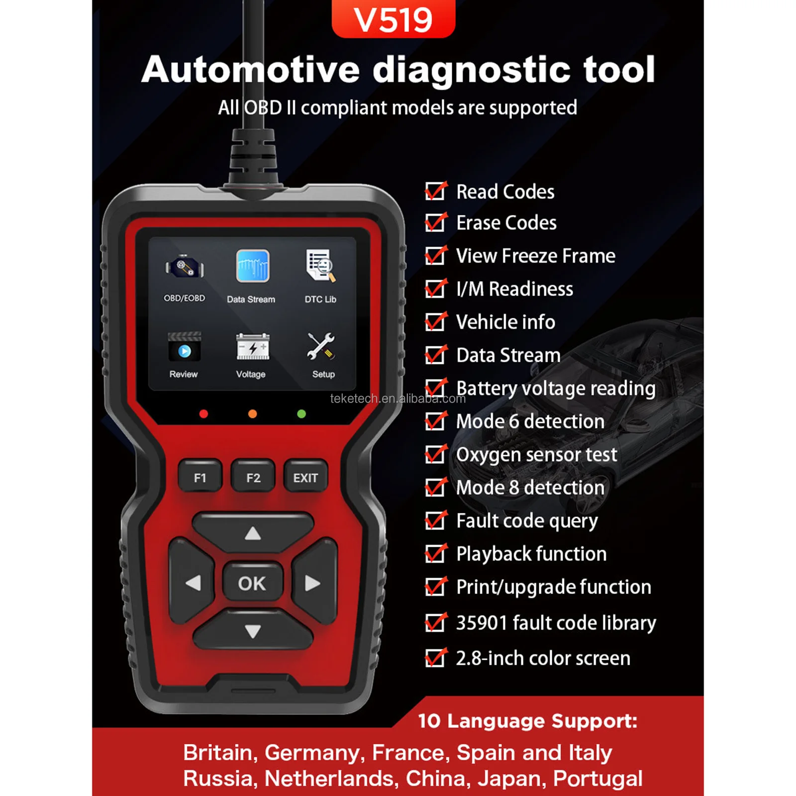 V519 Professional Car Fault Detector - OBD2 Scanner Tool