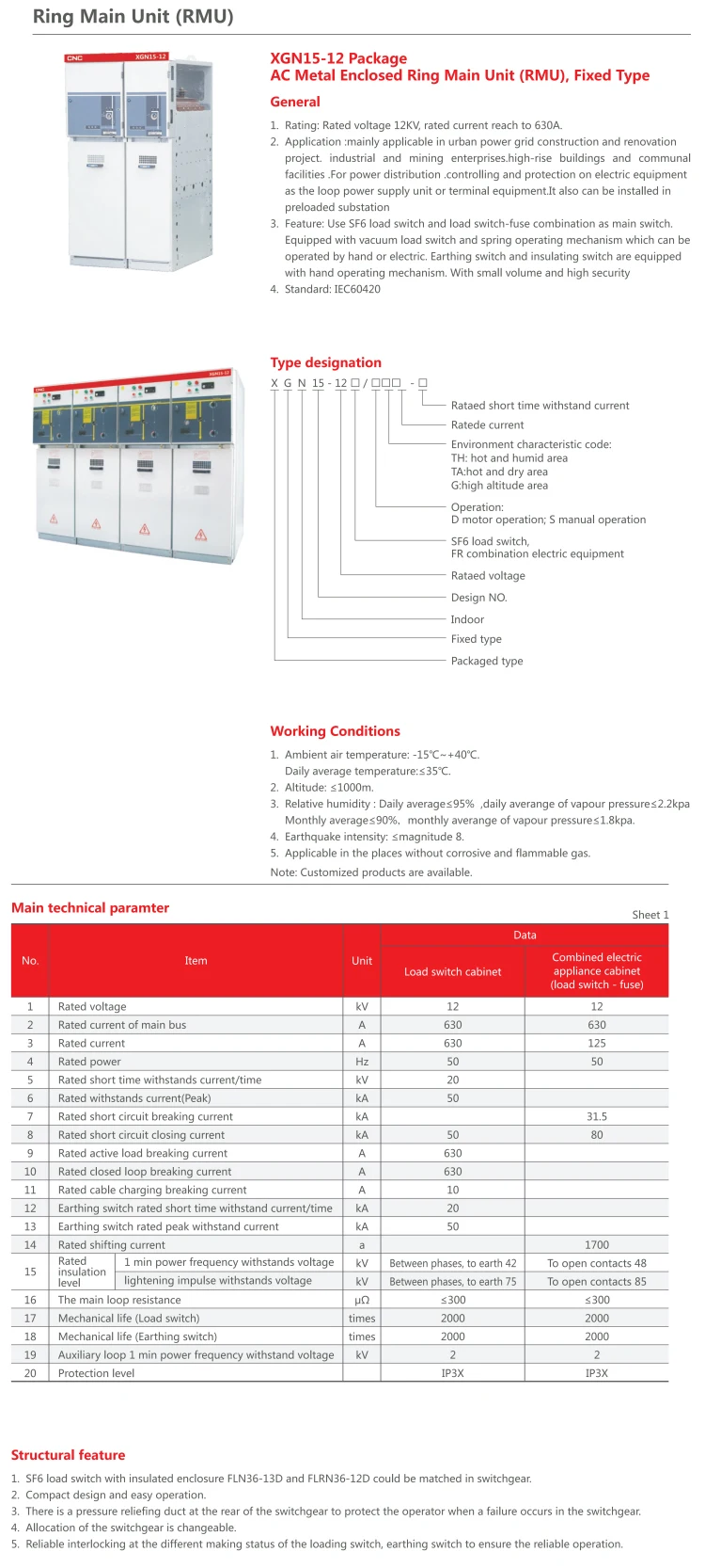 Medium Rmu 12kv Ring Main Unit SF6 High Voltage GIS Switchgear