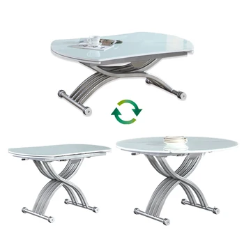 Modern Home Furniture Rotate Expand Lift Glass Top White Dining Table ...