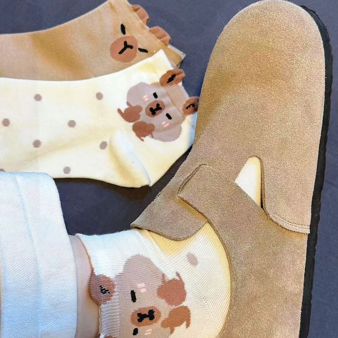 Cute Cartoon Animals Print Cotton Capybara Ankle Socks