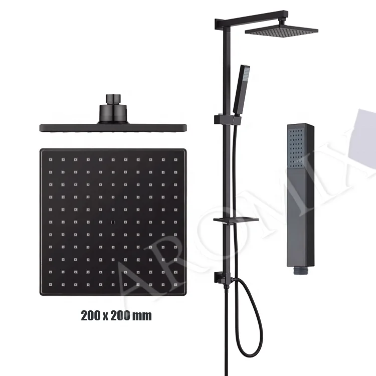 Square Matt Black Bath Column with Brass Diverter Rain Waterfall Head ...