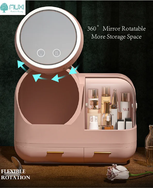 Hot Sale Cosmetic Storage Box With Led Mirror And Fan Skincare Product ...