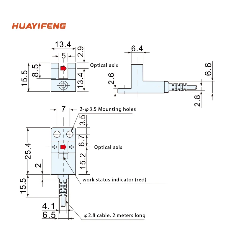 Huayifeng LU674 Optical Sensor | 5V-24V DC, 5mm Fork Design, NPN/PNP ...